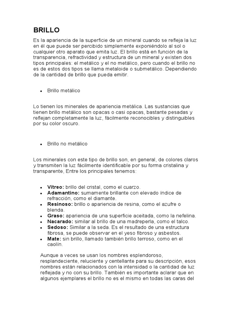 Brillo y Transparencia | PDF | Minerales | Ligero