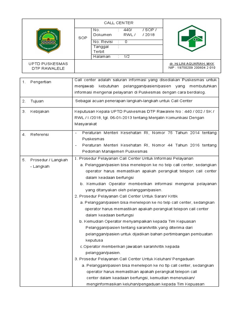 1.1.1.3 SOP Call Center | PDF