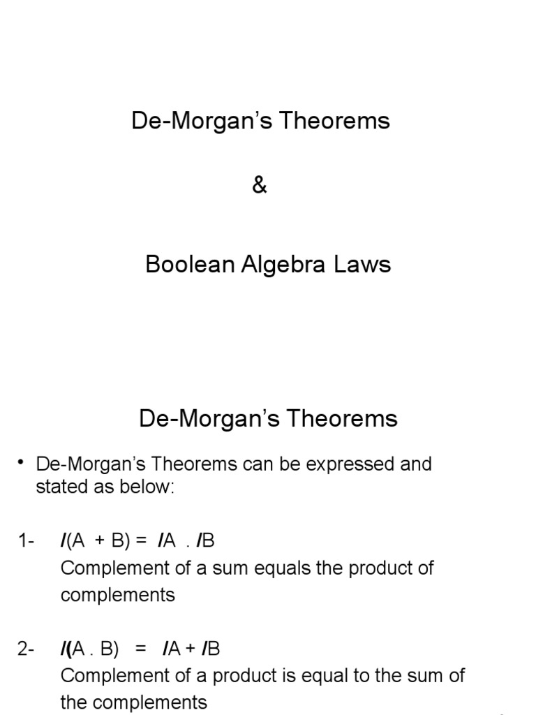DeMorgans Theorem & Boolean Laws1 | PDF | Teaching Methods & Materials
