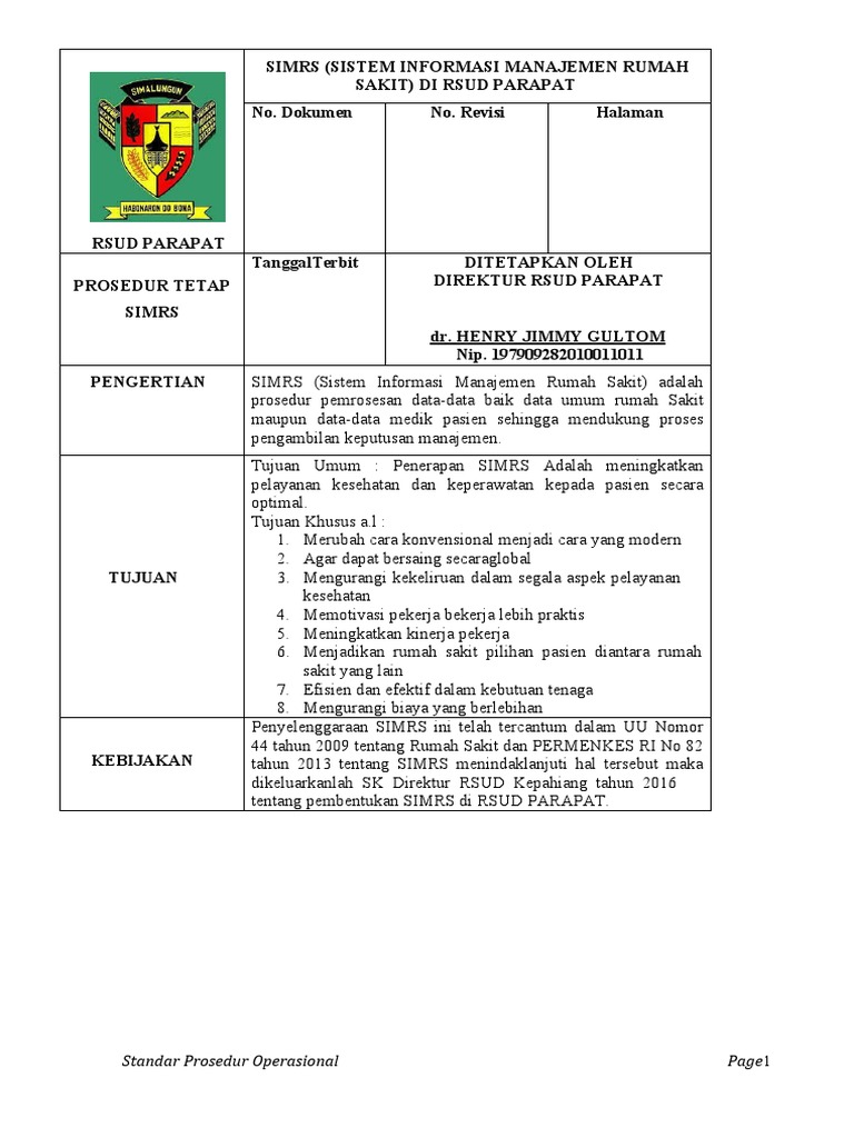 Sop Simrs | PDF | Komputer