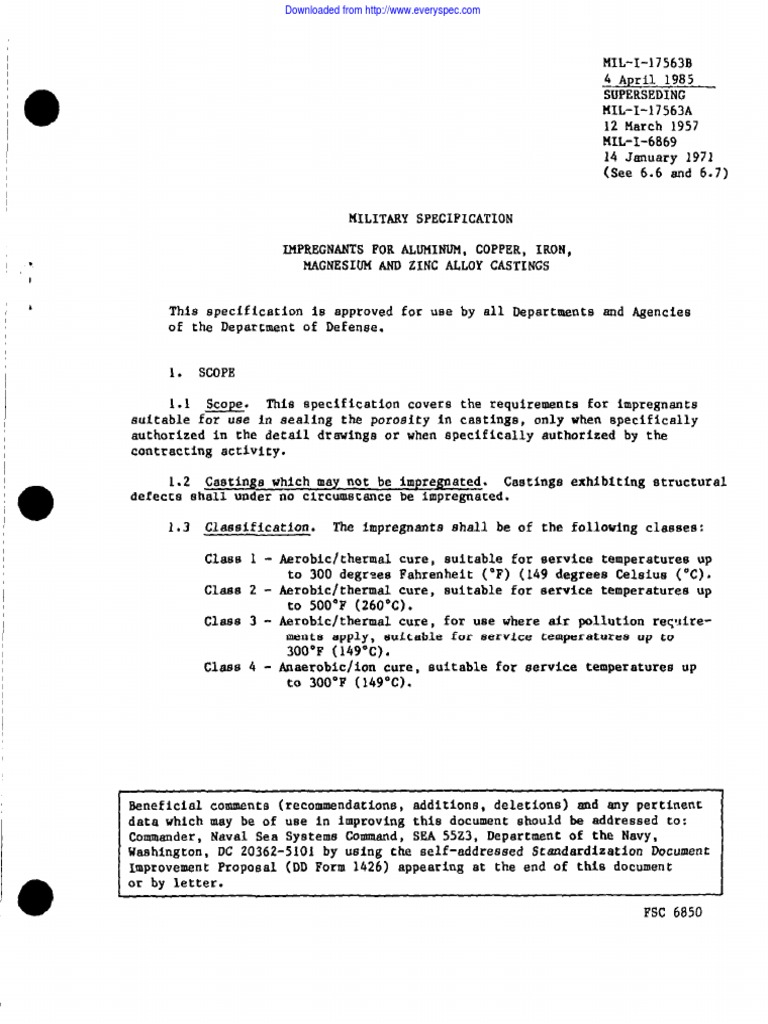 MIL-I-17563B - Impregnation STD | PDF | Packaging And Labeling ...