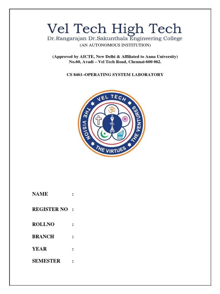 Batch - 2 - Os Lab Front Page - Take Print | PDF | Engineering ...