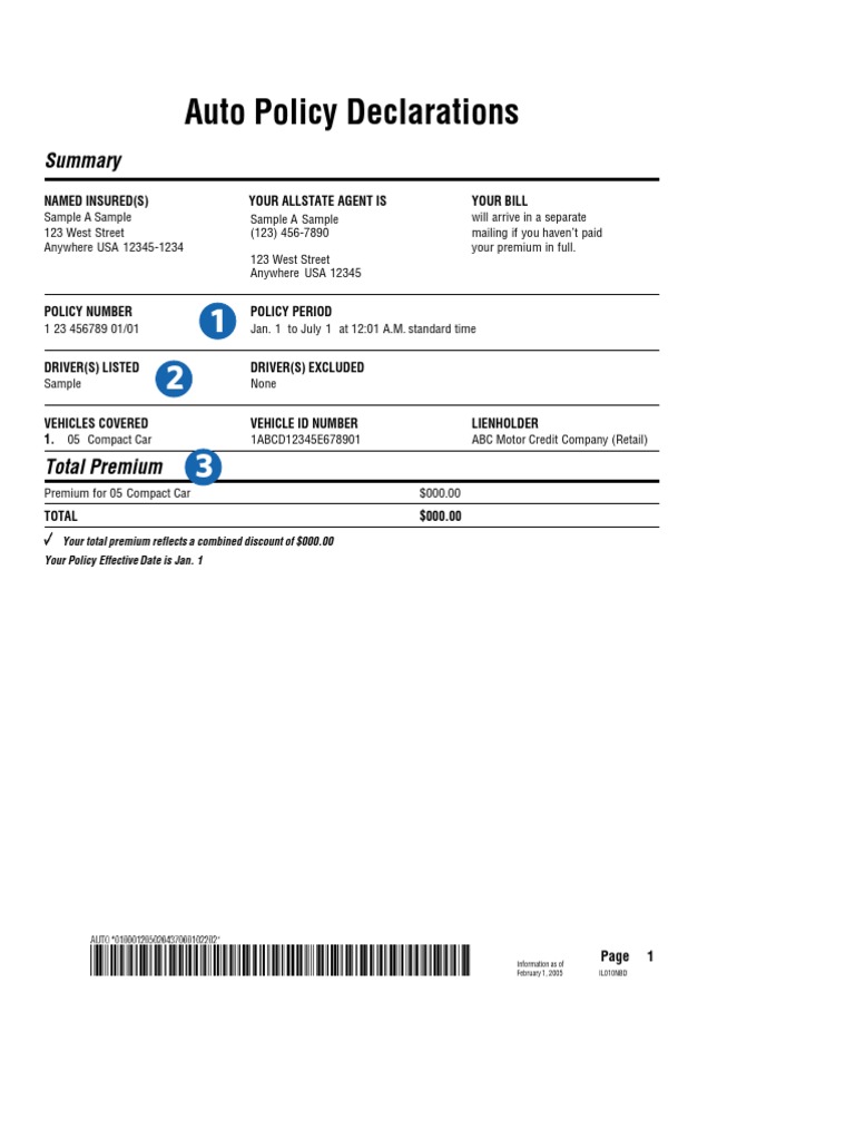 Sample Auto Insurance Declaration Page | PDF