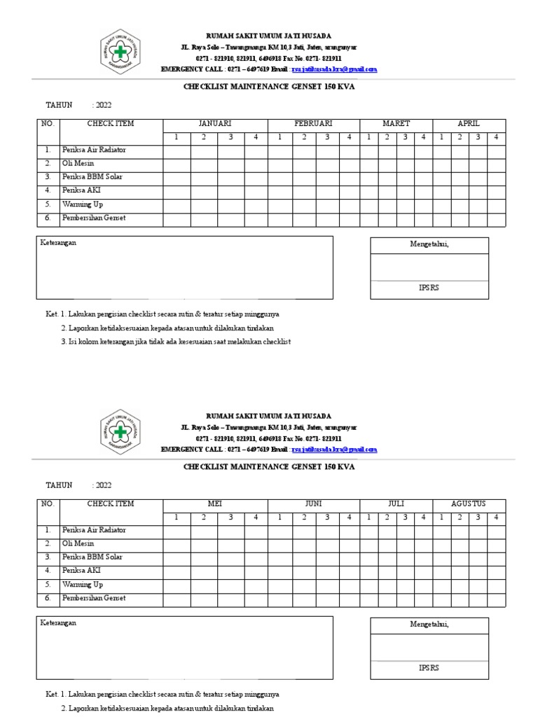 Checklist Genset | PDF