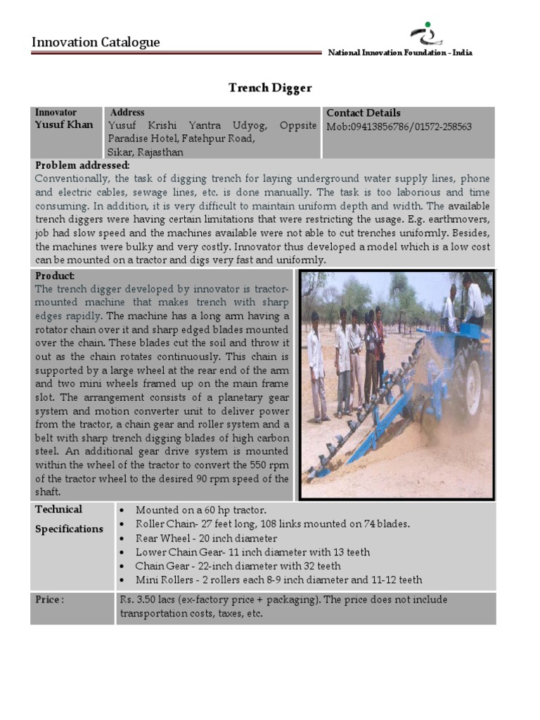 Innovation Catalogue: Trench Digger | PDF | Tractor | Gear