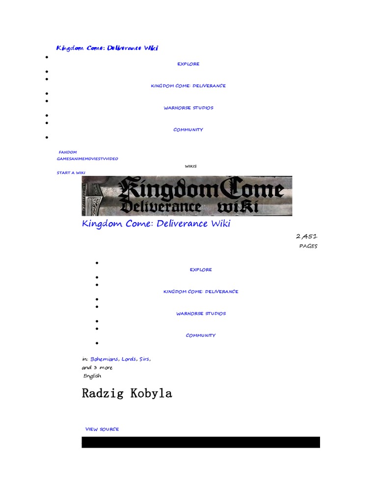 Radzig Kobyla: Kingdom Come: Deliverance Wiki | PDF