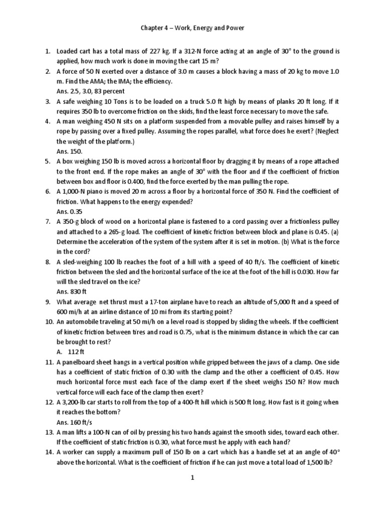 04 Work Energy and Power | PDF | Force | Lever