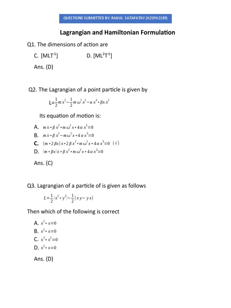 Classical Mechanics Questions | PDF | Special Relativity | Momentum