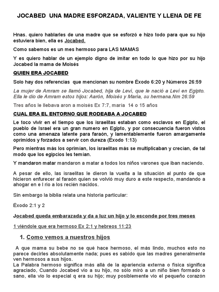 Enseñanza de Jocabed | PDF | Moisés