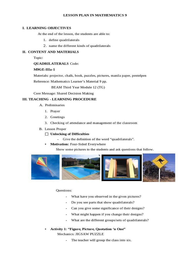 LESSON PLAN IN MATH 9 3rd Quarter | PDF | Cognition | Education Theory