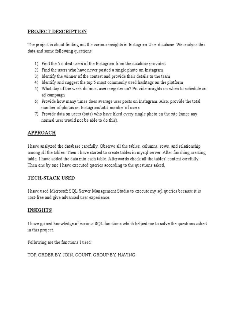 Instagram User Analysis | PDF | Databases | Microsoft Sql Server