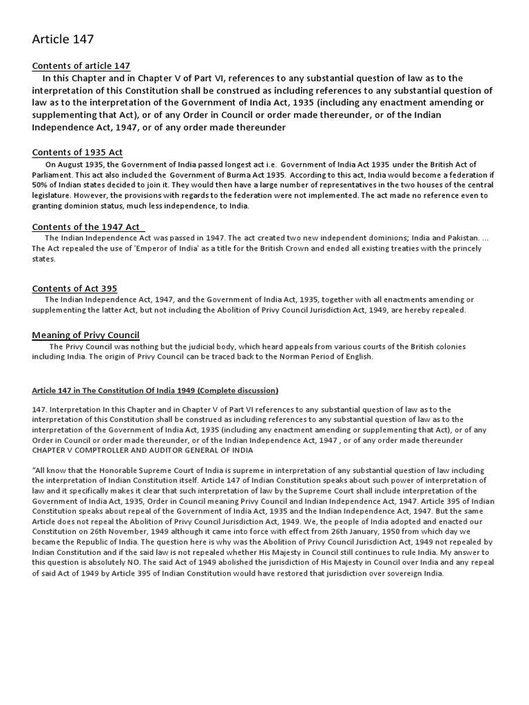 Article 147 | PDF | Act Of Parliament | Legal Documents