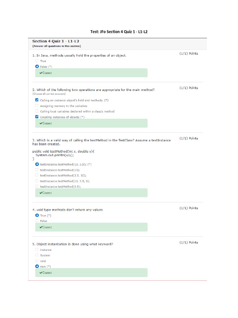 Test JFo Section 4 Quiz 1 L1 L2 | PDF