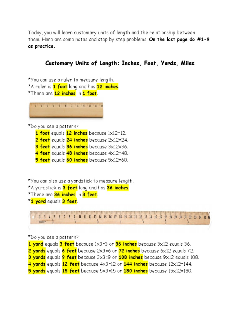 5th Grade Customary Measurement | PDF | Foot (Unit) | Length