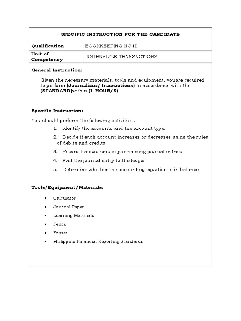 Specific Instructions For The Candidate | PDF | Debits And Credits ...