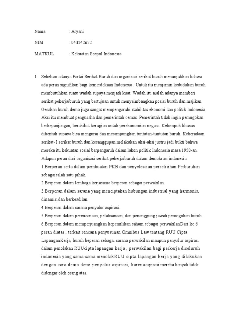 Tugas Semester 4.2 Kekuatan Sospol Indonesia | PDF