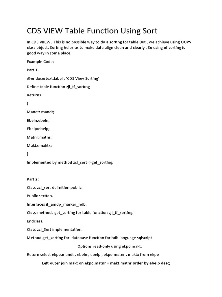 CDS VIEW Table Function Sorting | PDF