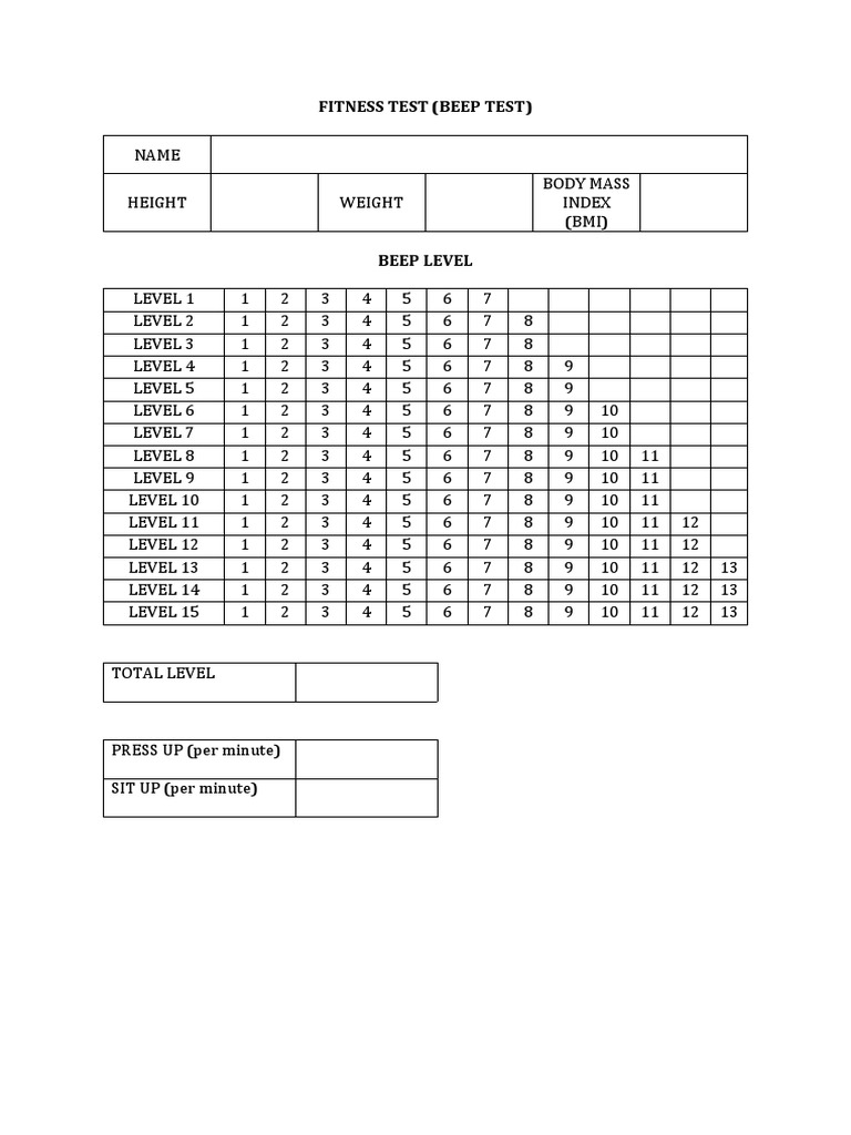 Borang Beep Test | PDF