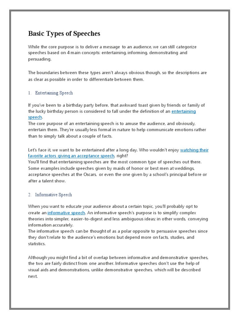 A Guide to the Main Types of Speeches: Entertaining, Informing ...