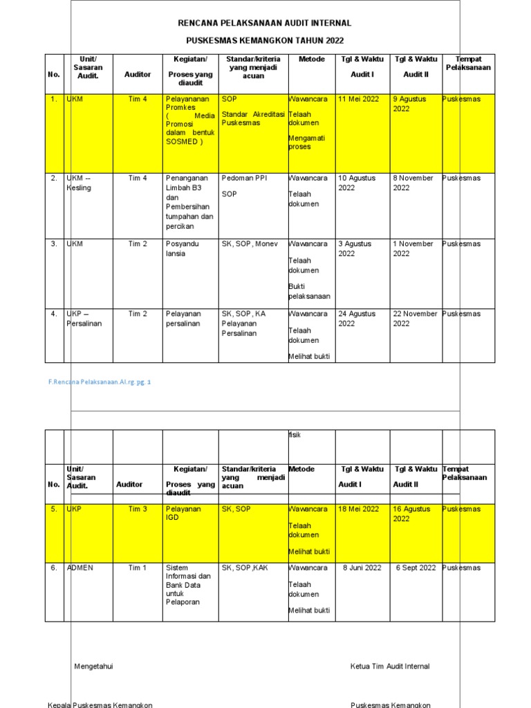JADWAL AUDIT PKM | PDF