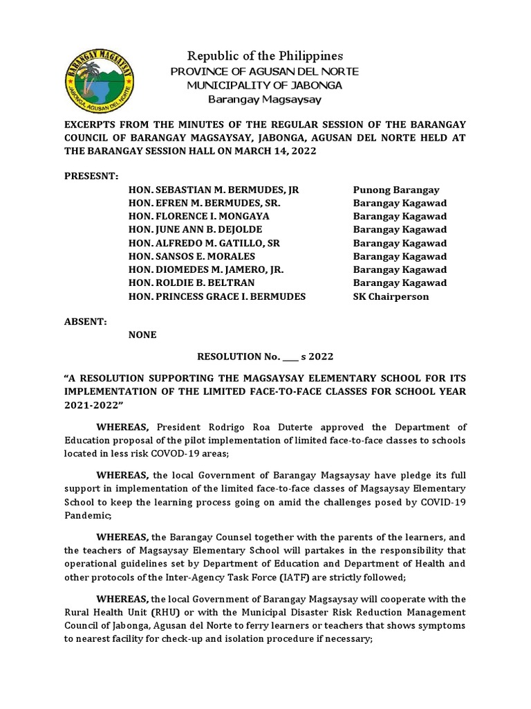 Barangay Resolution | PDF