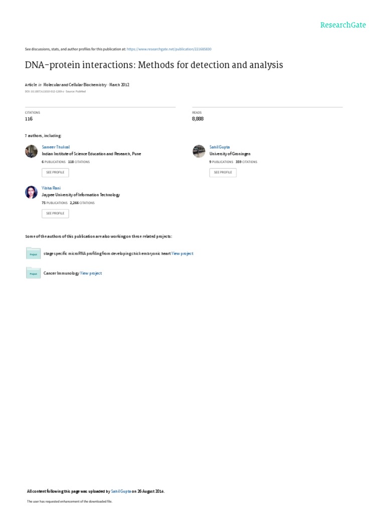 DNA-protein Interactions: Methods For Detection and Analysis | PDF ...