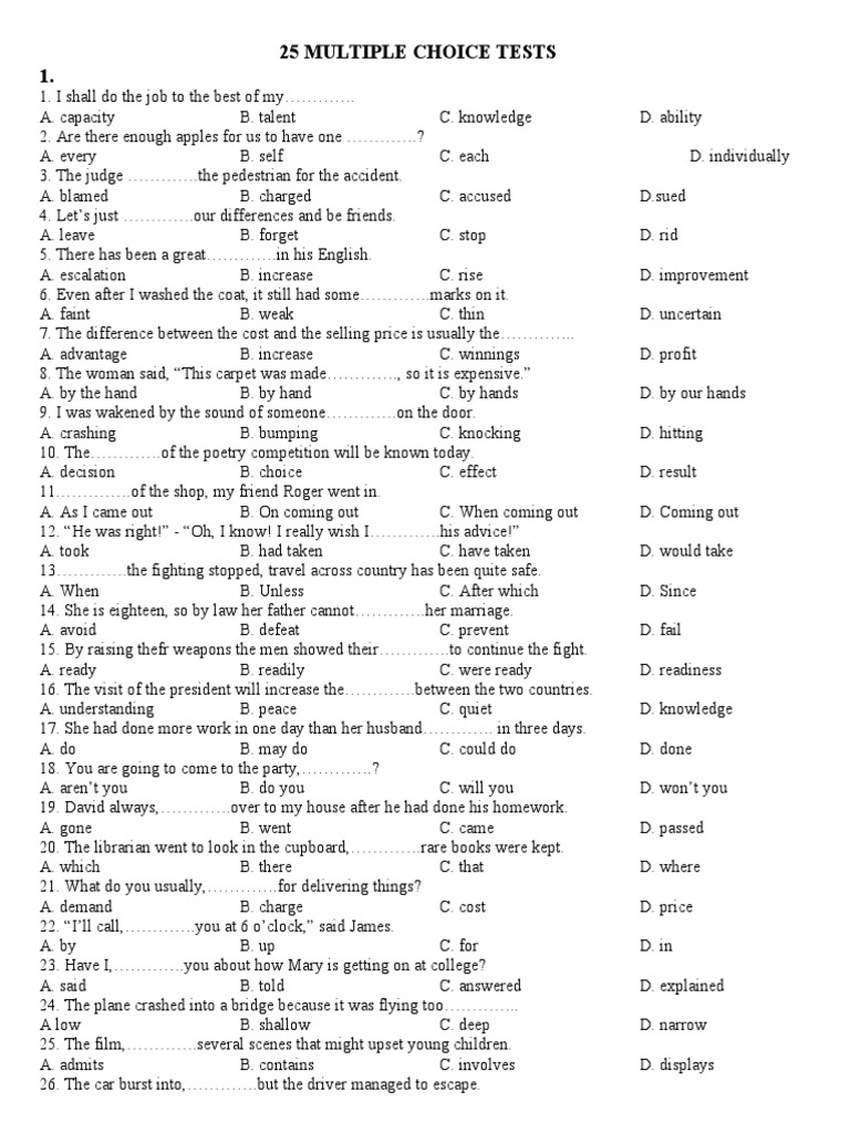 25 Multiple Choice Tests 2021 | PDF