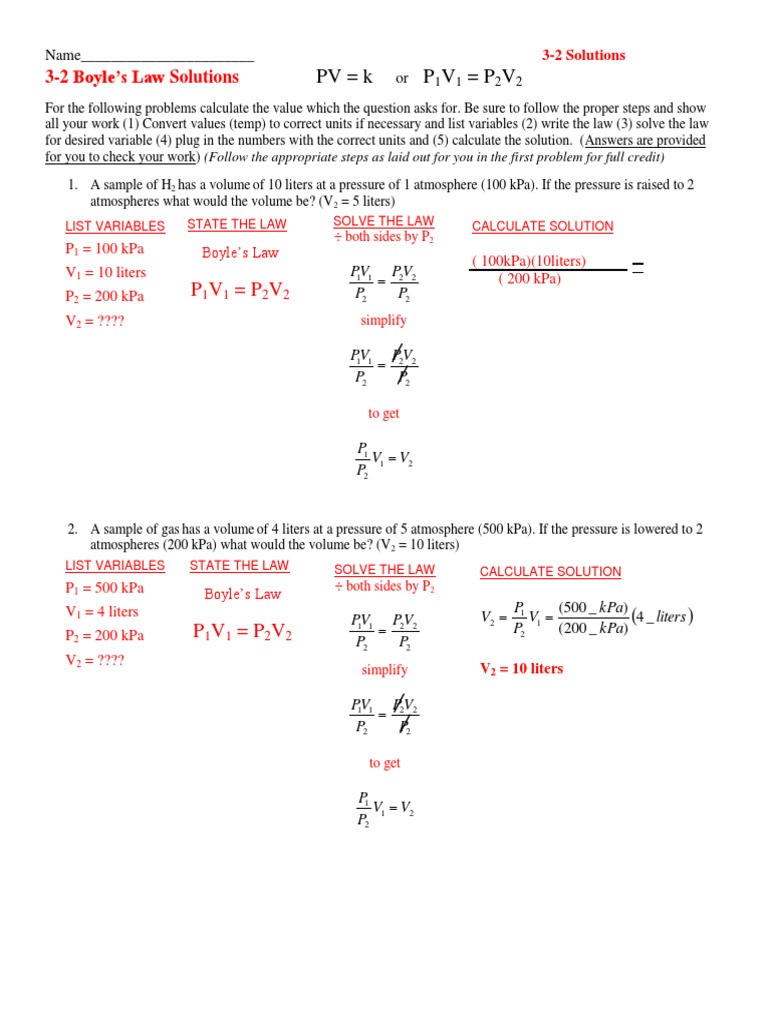 3-2 Boyles Law Sol | PDF | Gases | Atmospheric Pressure