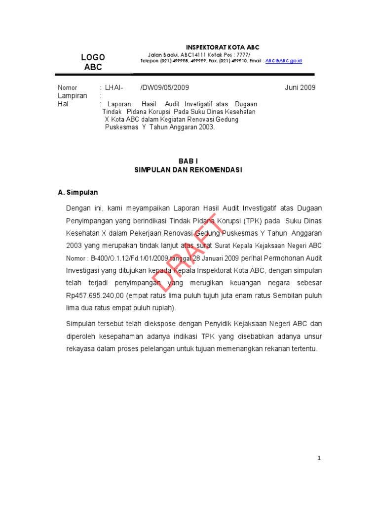 Laporan Audit Investigatif Korupsi Puskesmas | PDF