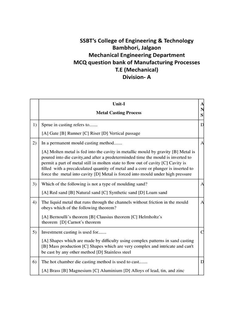 Mechanical Engineering Manufacturing Process | PDF | Casting ...