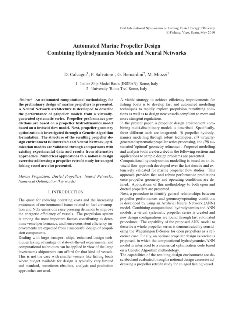 Automated Marine Propeller Design Combining Hydrodynamics Models and Neural Networks | PDF ...