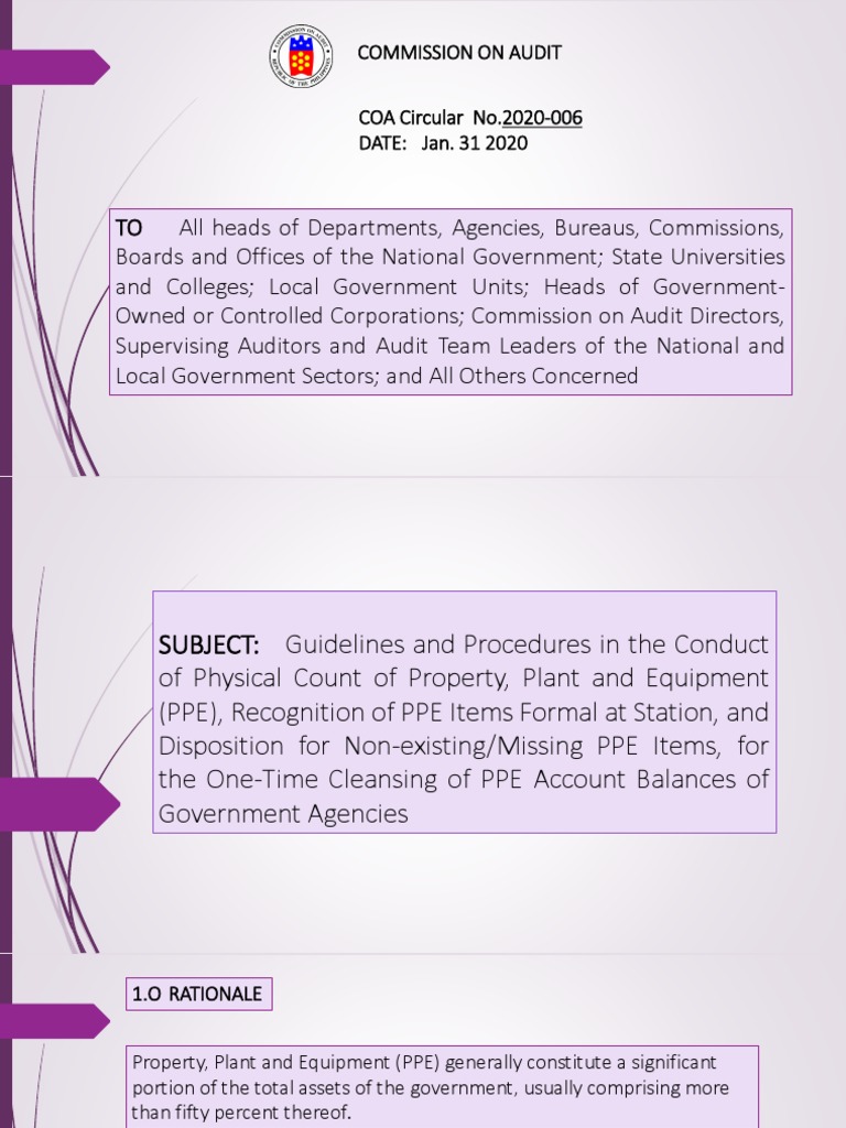 COA Circular 2020-006: PPE Inventory Guidelines | PDF | Real Estate ...