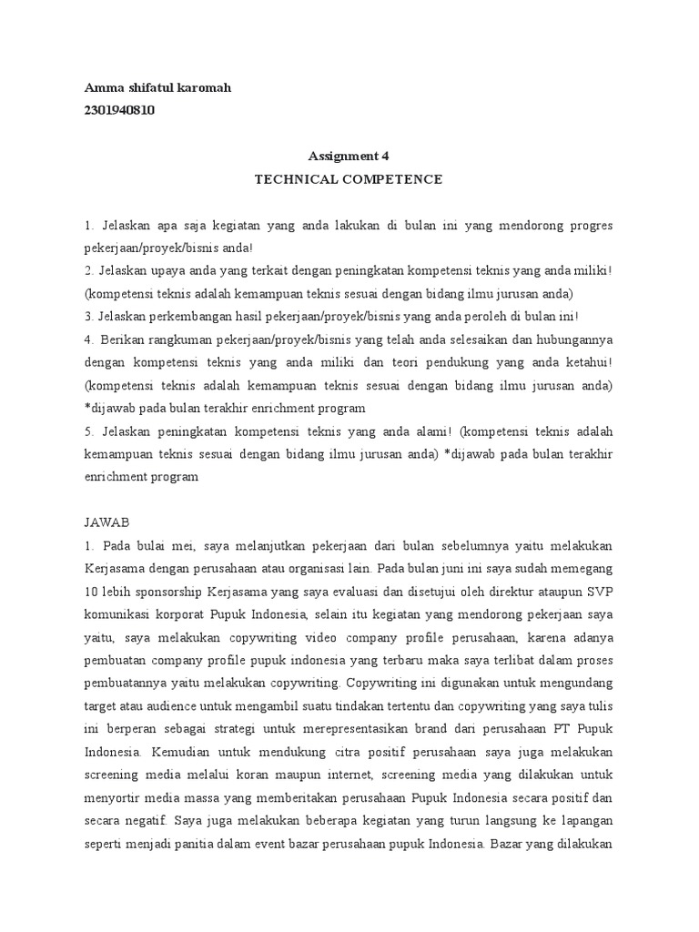 Assignment 4 Technical Competence | PDF | Karier & Perkembangan