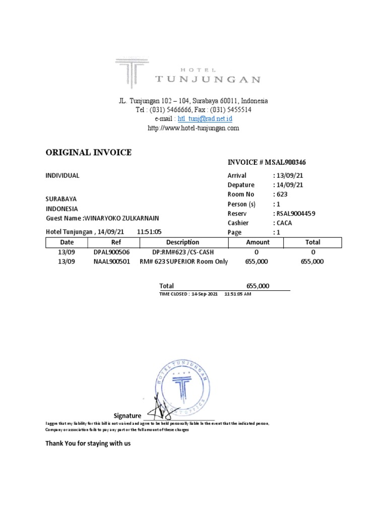 Nota Hotel SBY | PDF