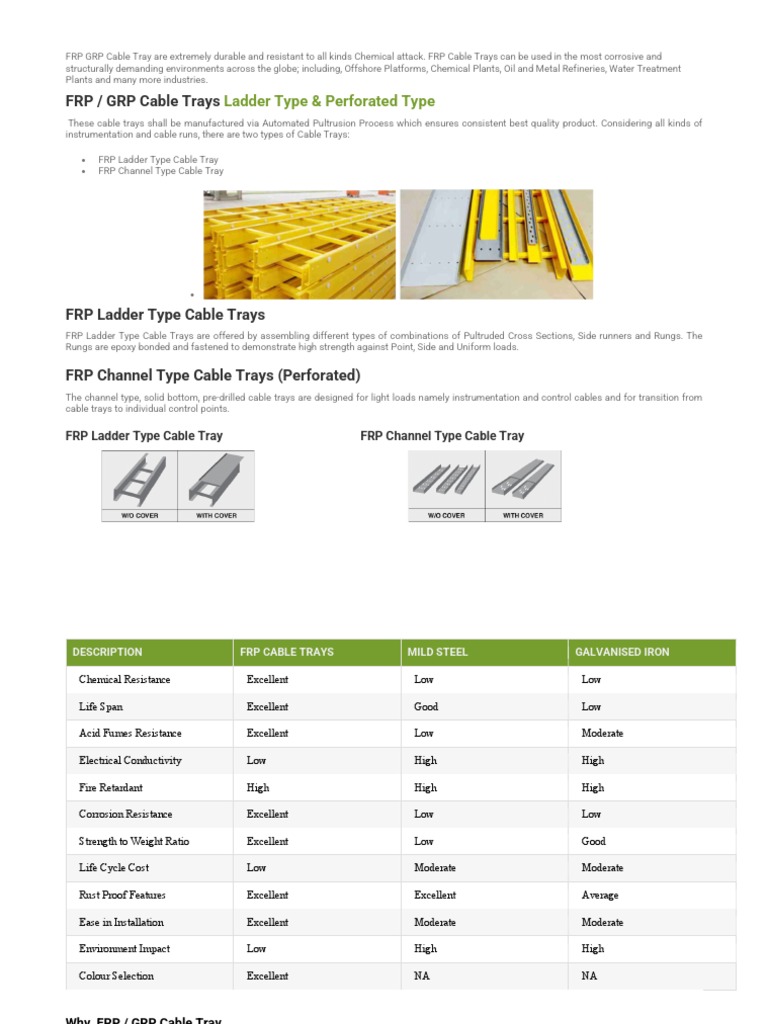 FRP / GRP Cable Trays: Ladder Type & Perforated Type | PDF | Corrosion ...