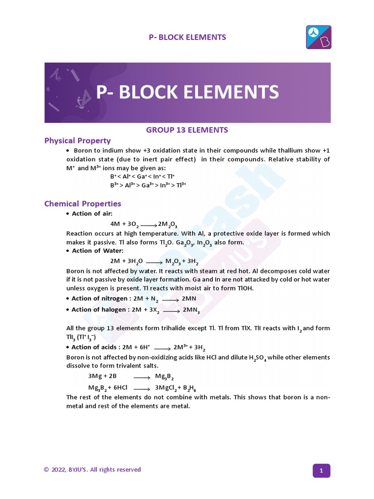 P-Block - Revision Session - 1 Handbook. | PDF | Silicon | Boron