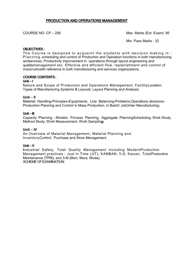 Production and Operations Management: Objectives | PDF