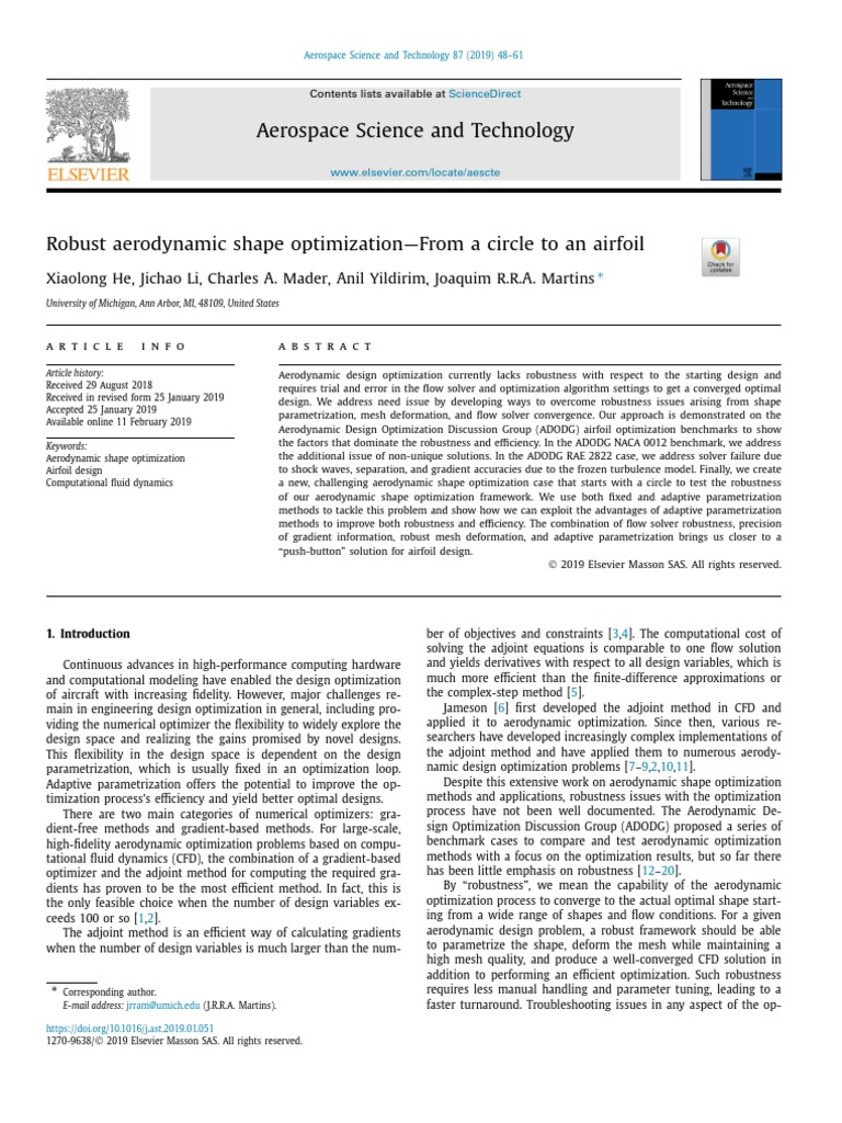 Aerospace Science And Technology Xiaolong He Jichao Li Charles A Mader Anil Yildirim