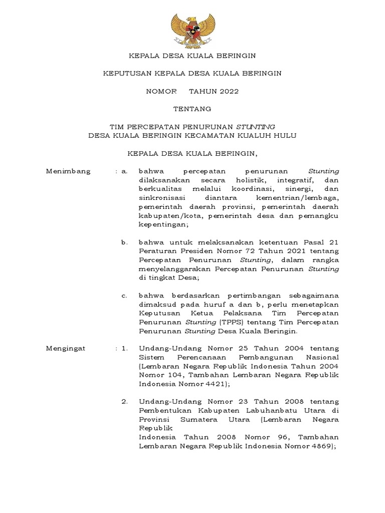 SK TIM STUNTING Desa | PDF
