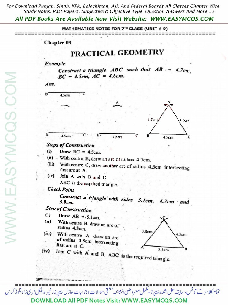 7th Mathematics FB 2020 Notes Unit 9 | PDF