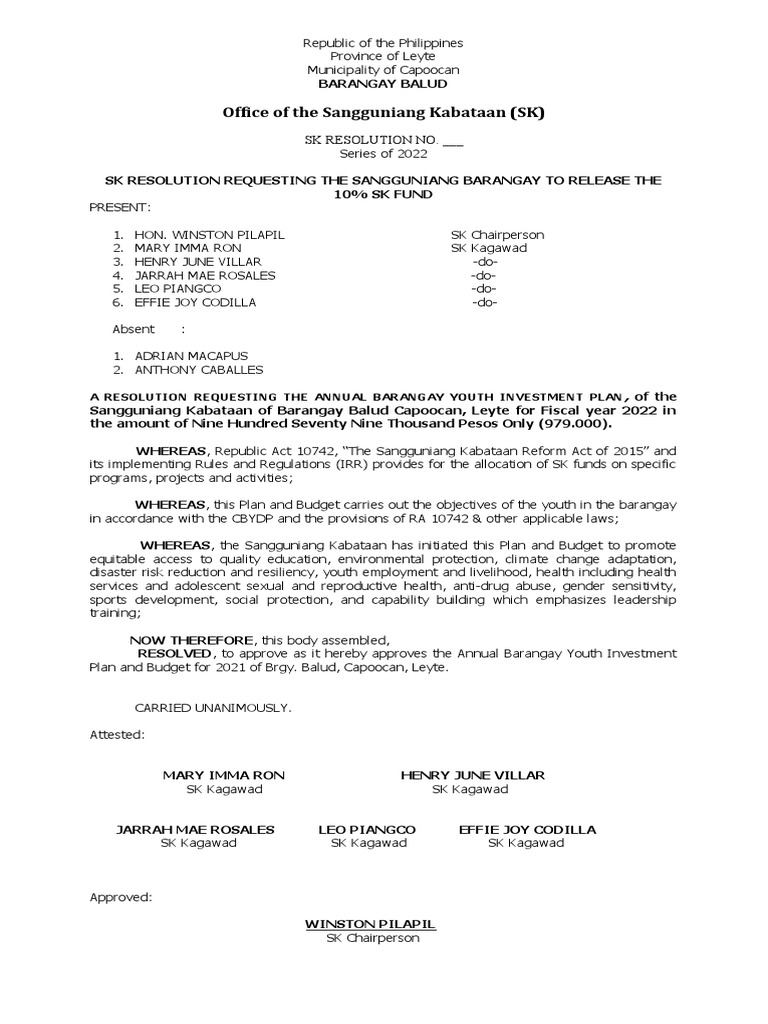 Resolution Approving The ABYIP | PDF