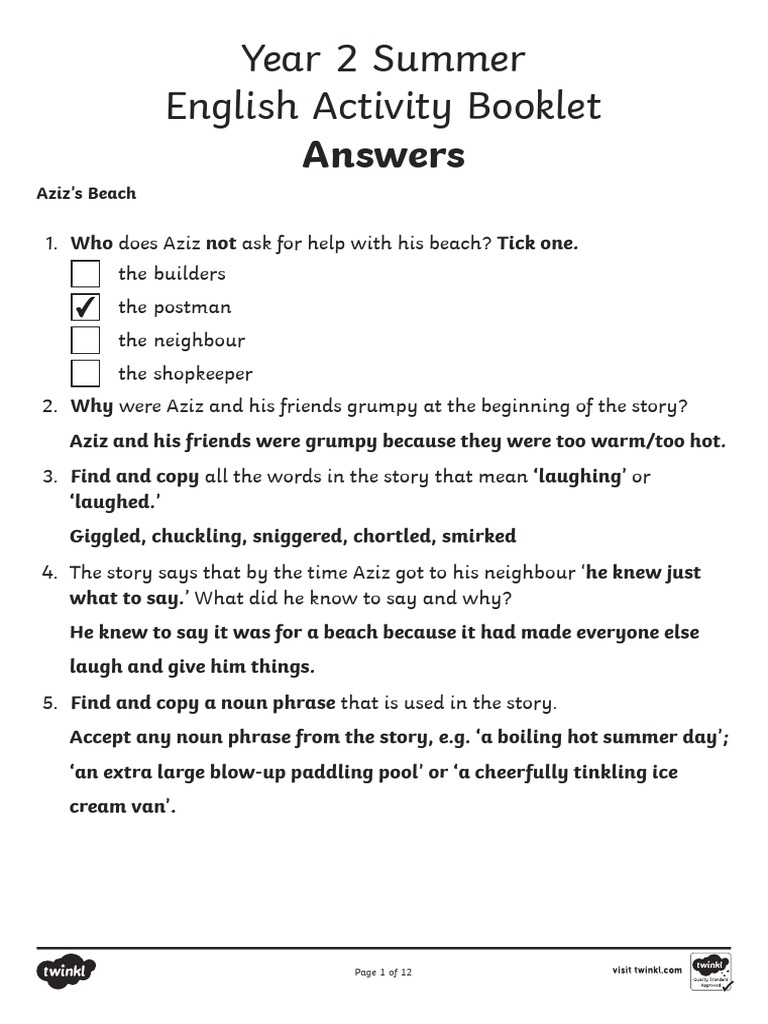 Year 2 Summer English Activity Booklet Answers | PDF | Adverb ...