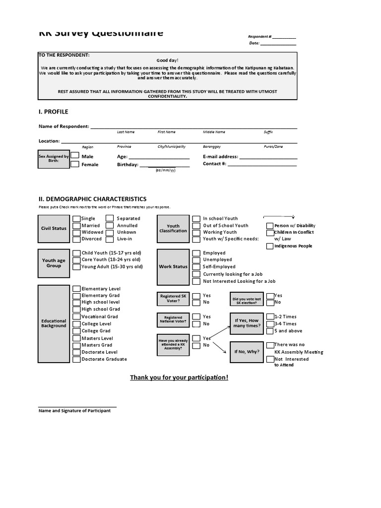 KK Survey Questionnaire for Youth Demographics | PDF