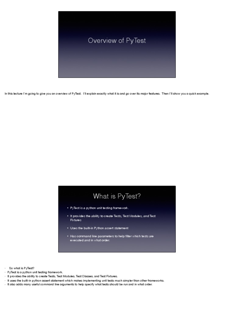 Pytest Overview Presentation Pdf Computer Programming Programming