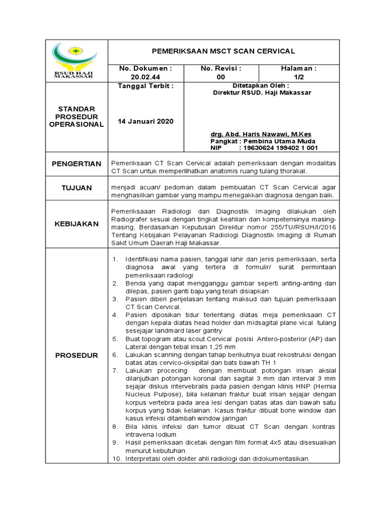 Prosedur Pemeriksaan Ct Scan Cervical Pdf