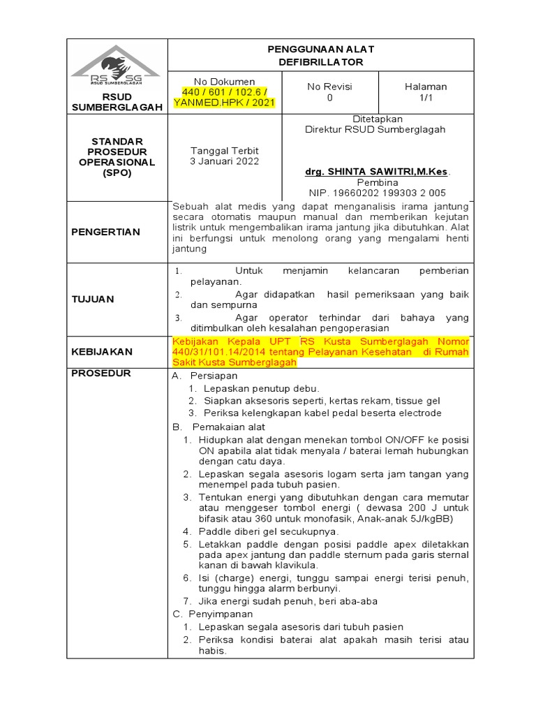 SPO Penggunaan Defibrillator | PDF