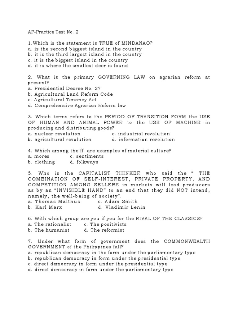 AP-Practice Test No.2 | PDF | Philippines | Homo