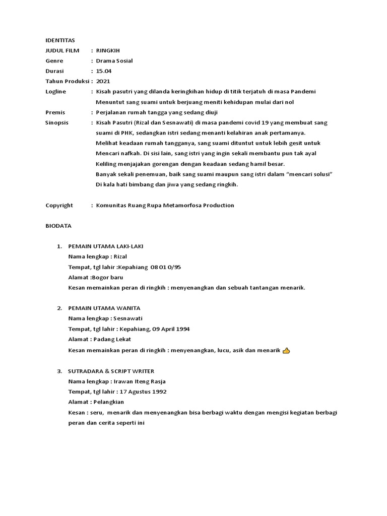 Identitas Film Dan Biodata Crew | PDF