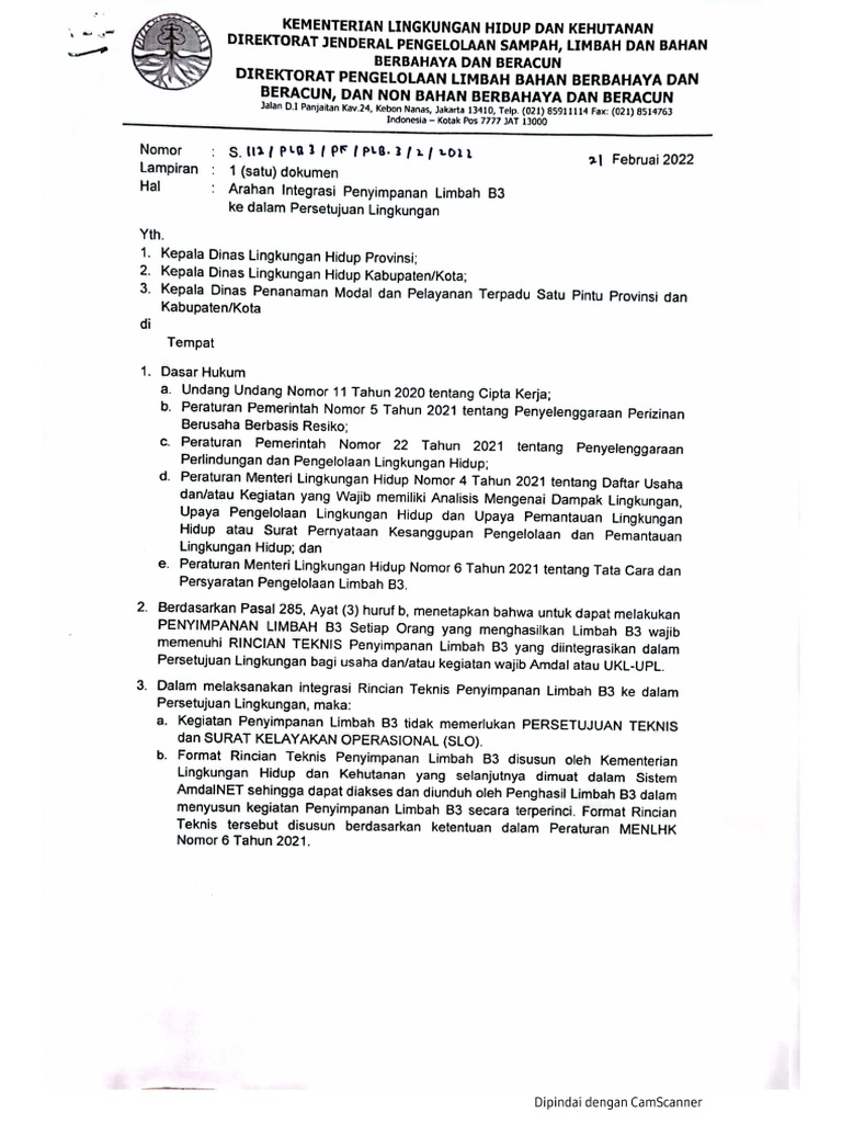 Surat Edaran Rintek B3 | PDF