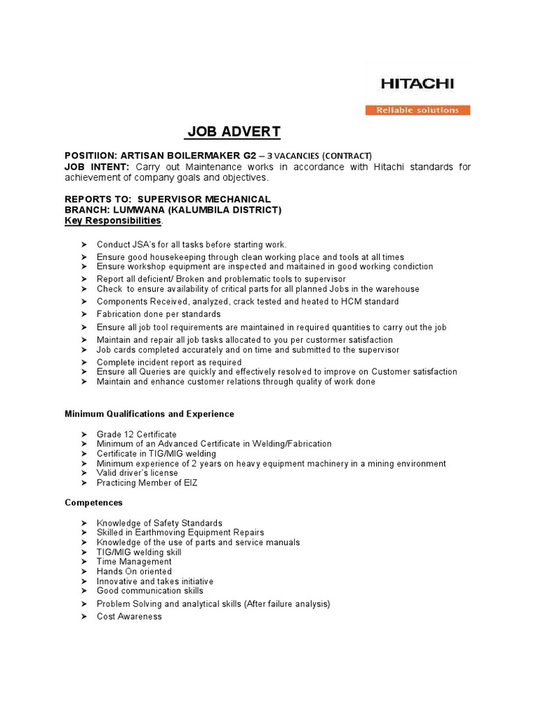Job Advert | PDF | Heavy Equipment | Business